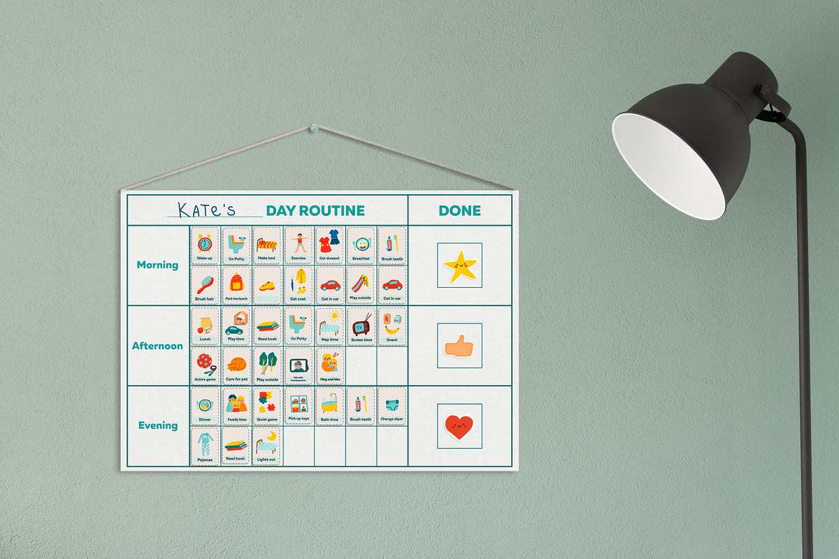 96 routine schedule cards with charts