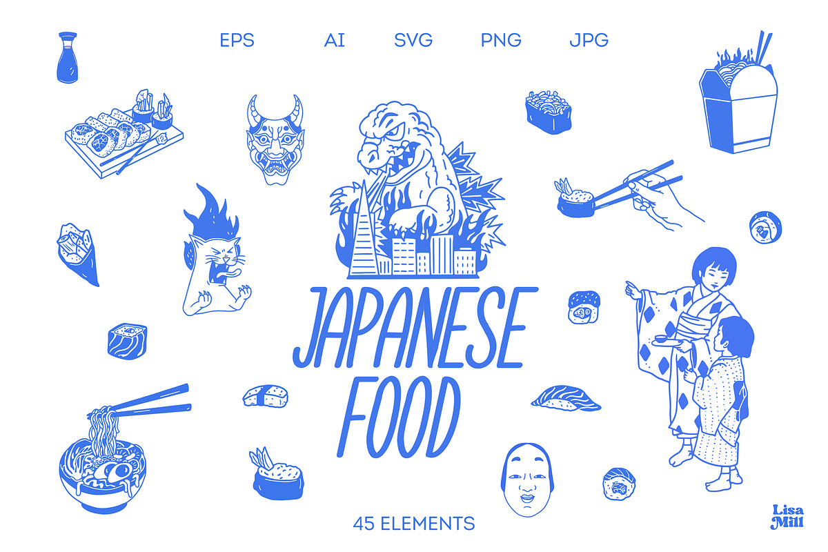 Japanese Food Graphic Clipart Bundle, a Food Illustration by Lisa Mill
