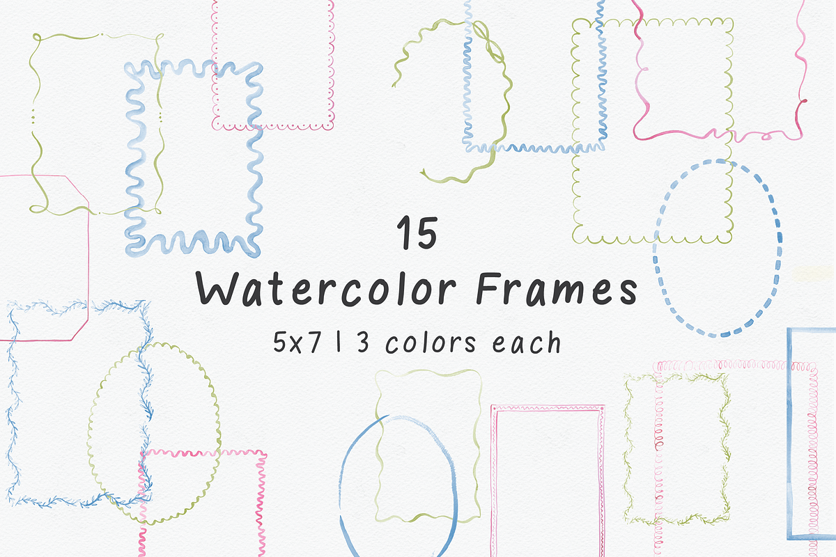 15 Cute Watercolor Frames + Borders, an Object Graphic by Design by Laney