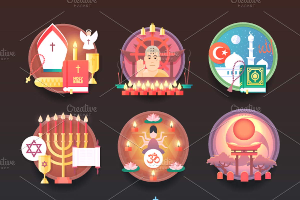 Religions and confessions flat icons, an Object Graphic by painterr ...