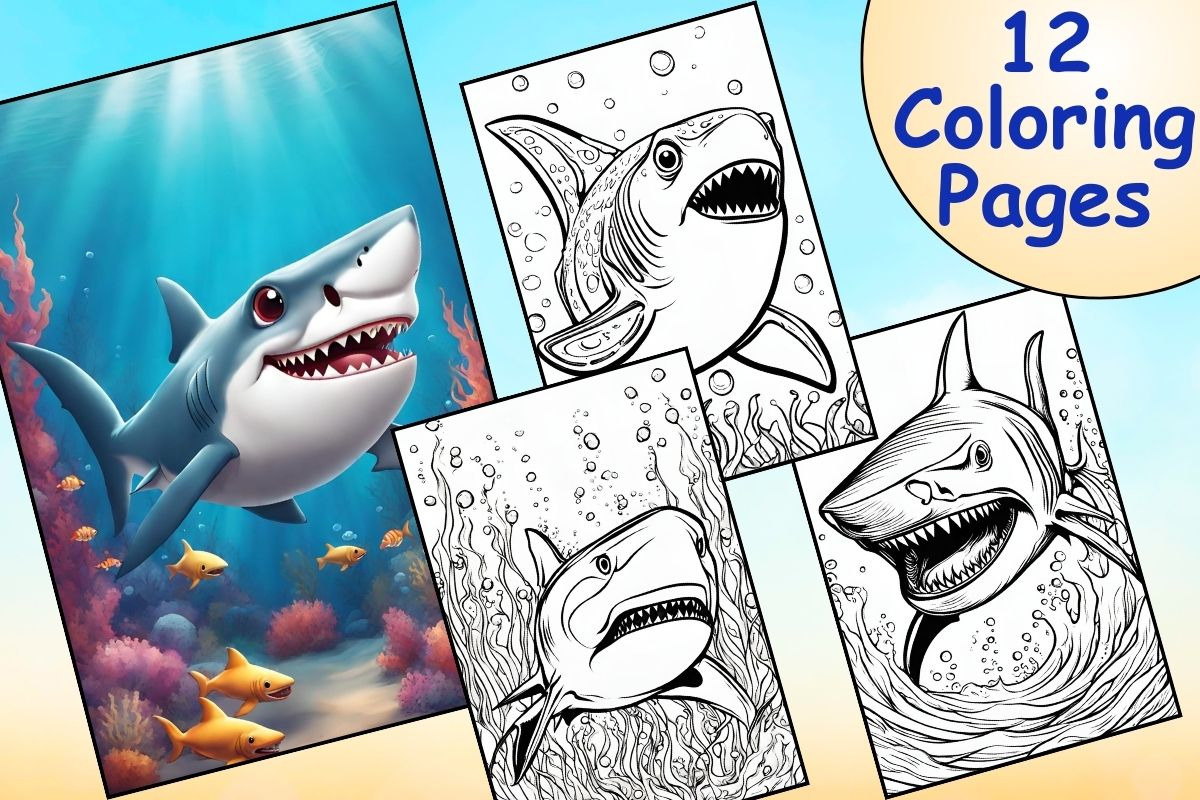 Engaging Shark Coloring Pages, an Illustration by Catchy Ideaz