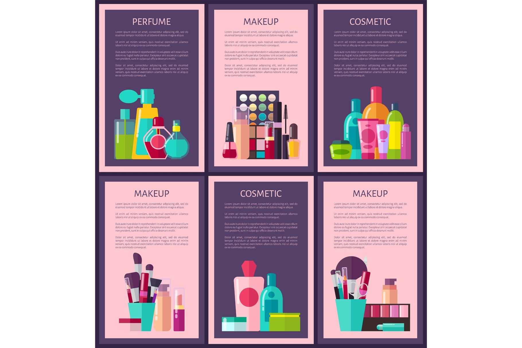 Perfume Makeup Cosmetic Cards Vector Illustration, a Decorative ...