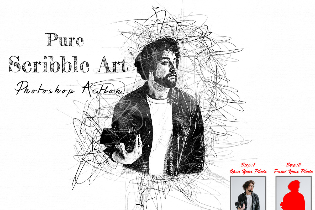 Pure Scribble Art Photoshop Action, an Action Add-On by Studio Retouch