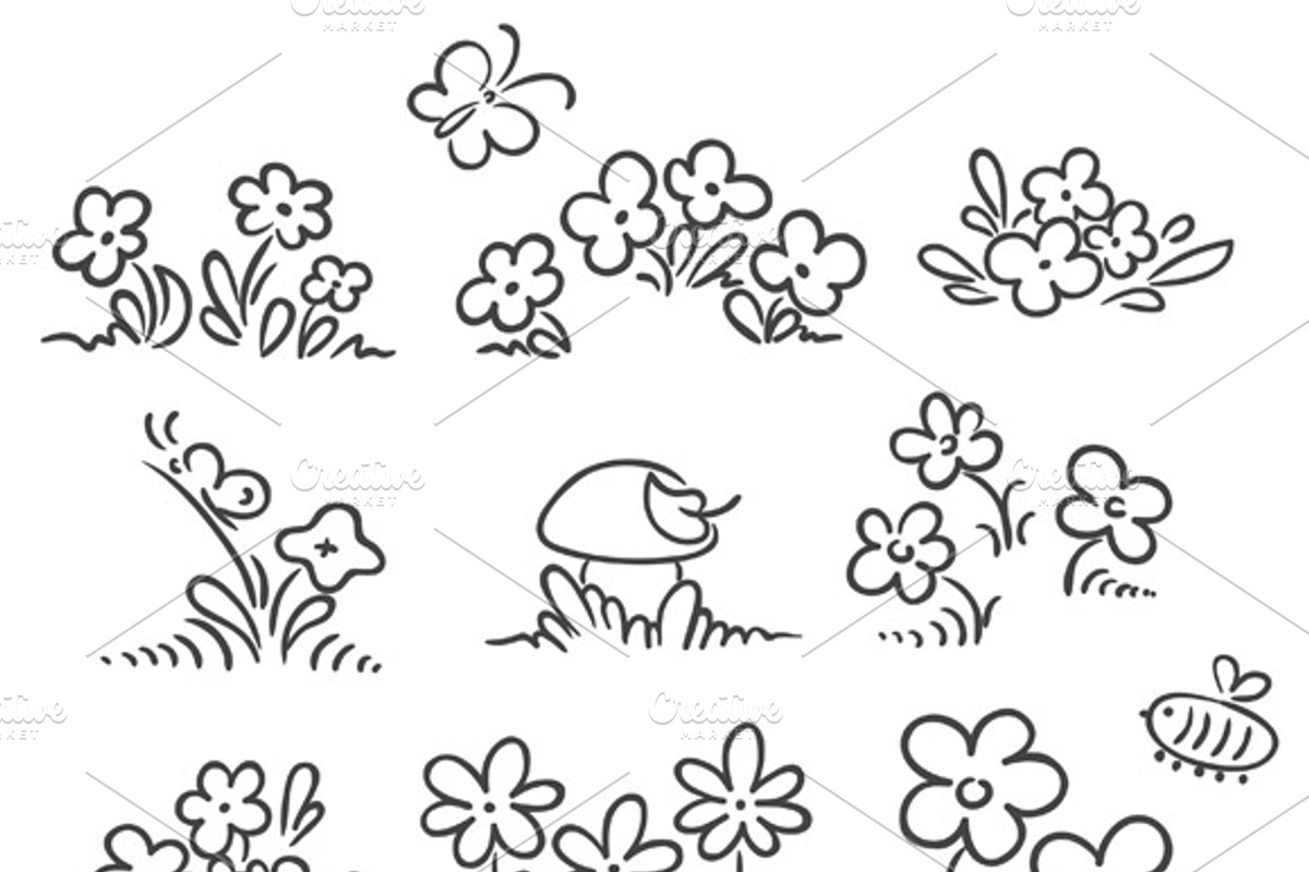 Cartoon Floral Design Elements, an Illustration by Bubert Art