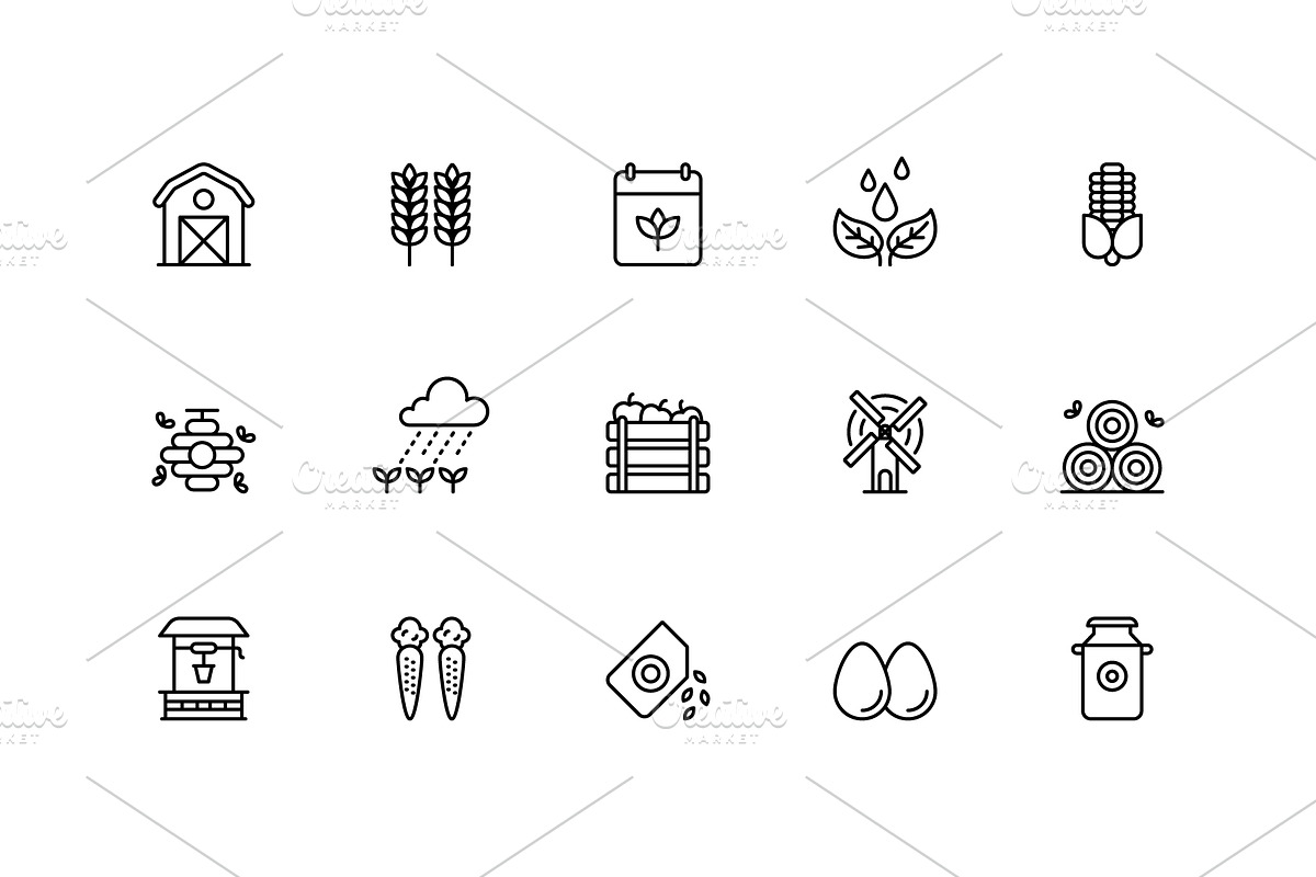 Farming creative icon set