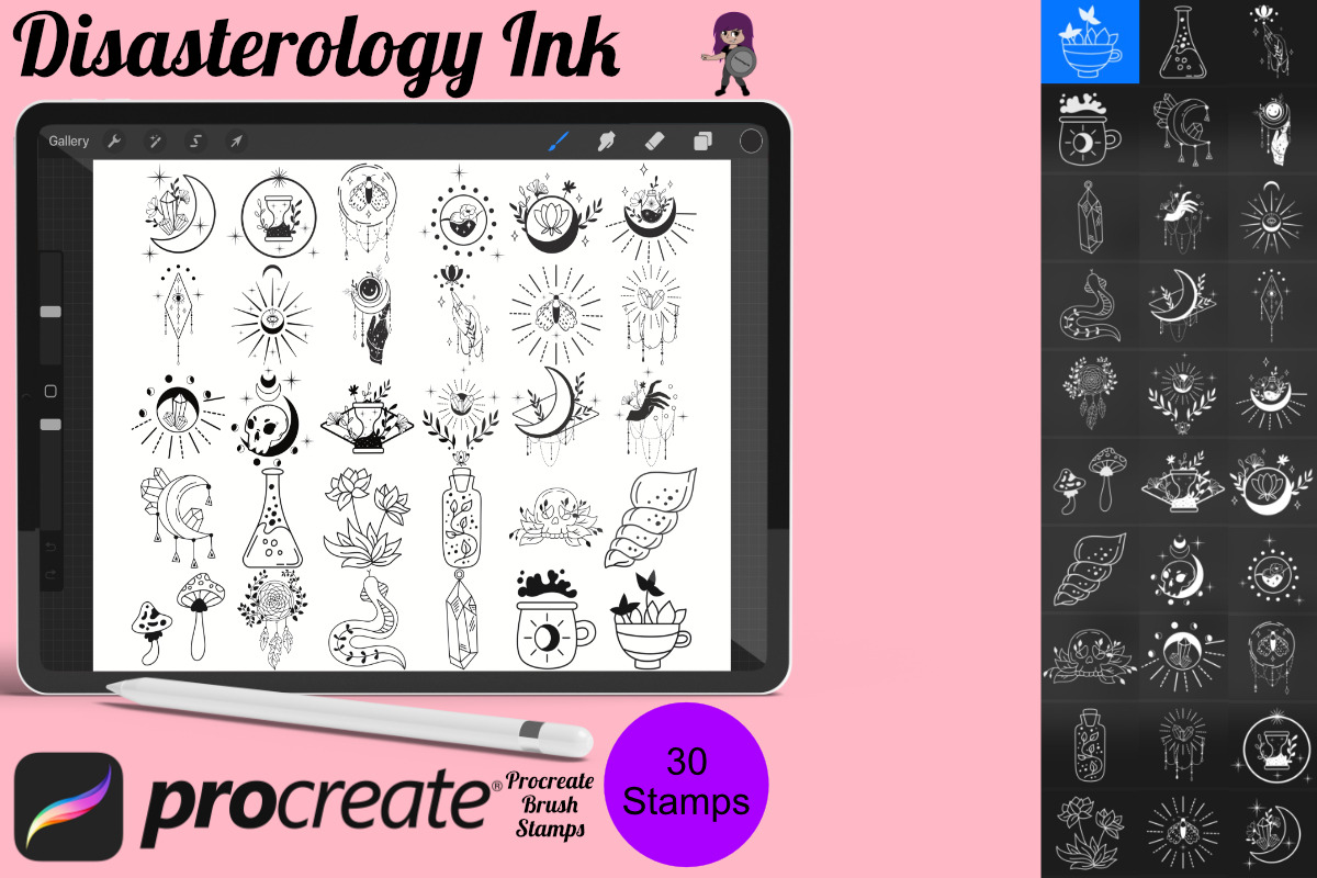 Tattoos Set 3 Procreate Brush Stamps, a Brush Add-On by Disasterology Ink