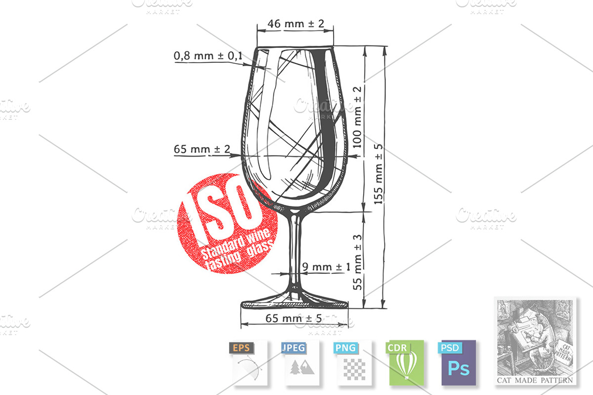 ISO standard wine tasting glass, a Food Illustration by CatMadePattern