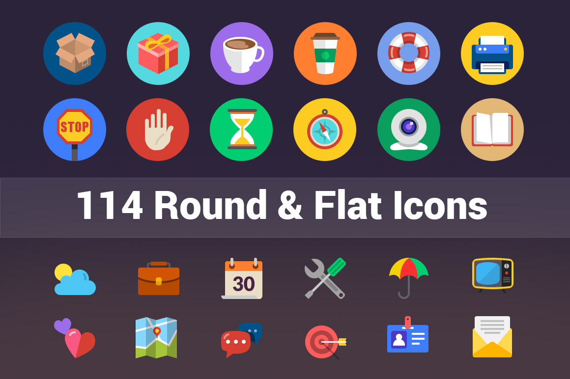 114 Round And Flat Icons, an Icon by Graphicsfuel | Creative Market