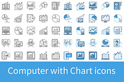 Computer with Chart or Graph icons, an Outline Icon by Venomous Vector