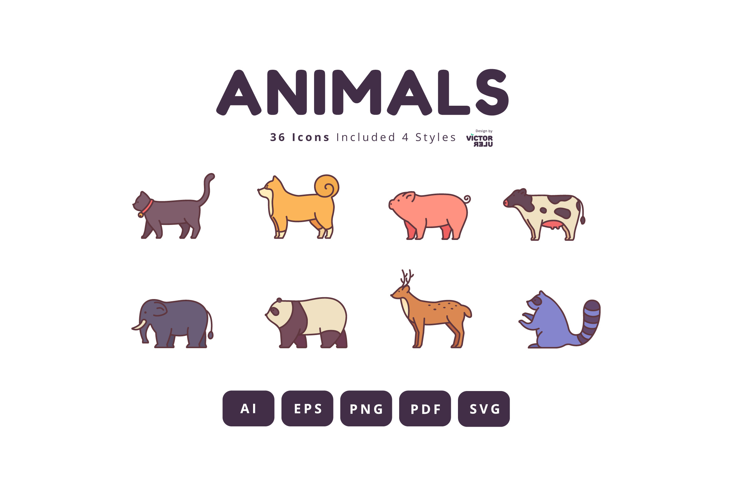 36 Animals Icons Pack, an Outline Icon by Victoruler