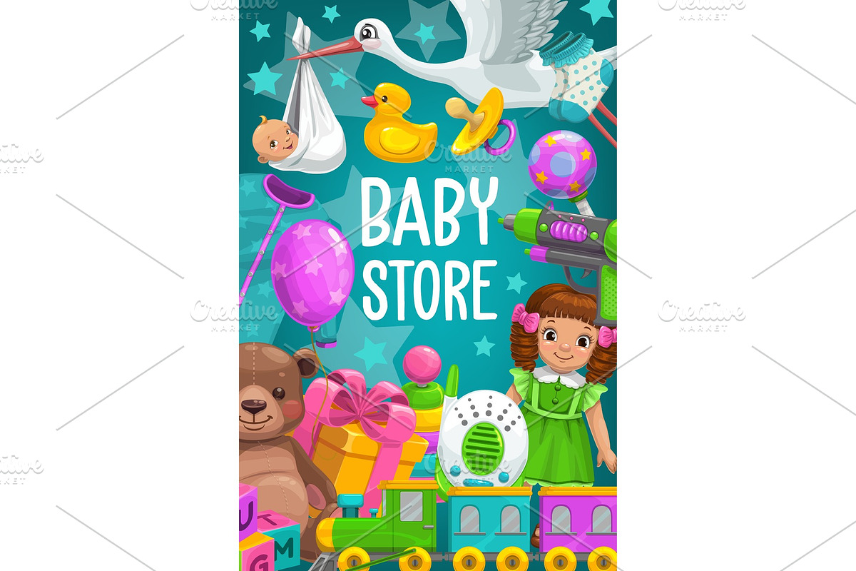 Kid toys shop. Baby games, an Education Illustration by Vector ...