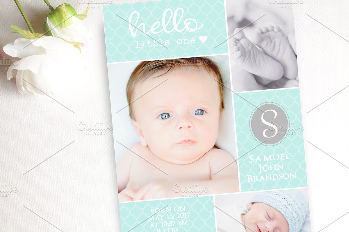 Baby Blue birth announcement card, a Card Template by ThePaperOwl ...