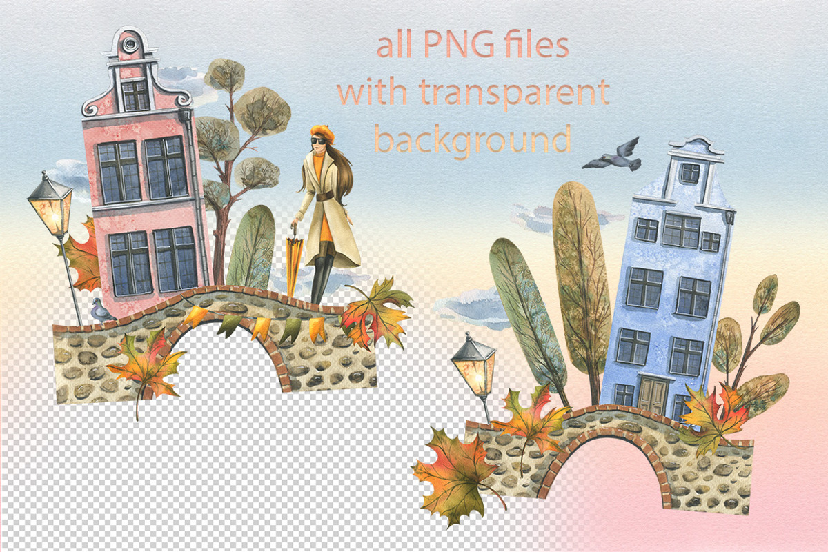 Houses in autumn watercolor clip art, an Object Illustration by NATASHA CHU
