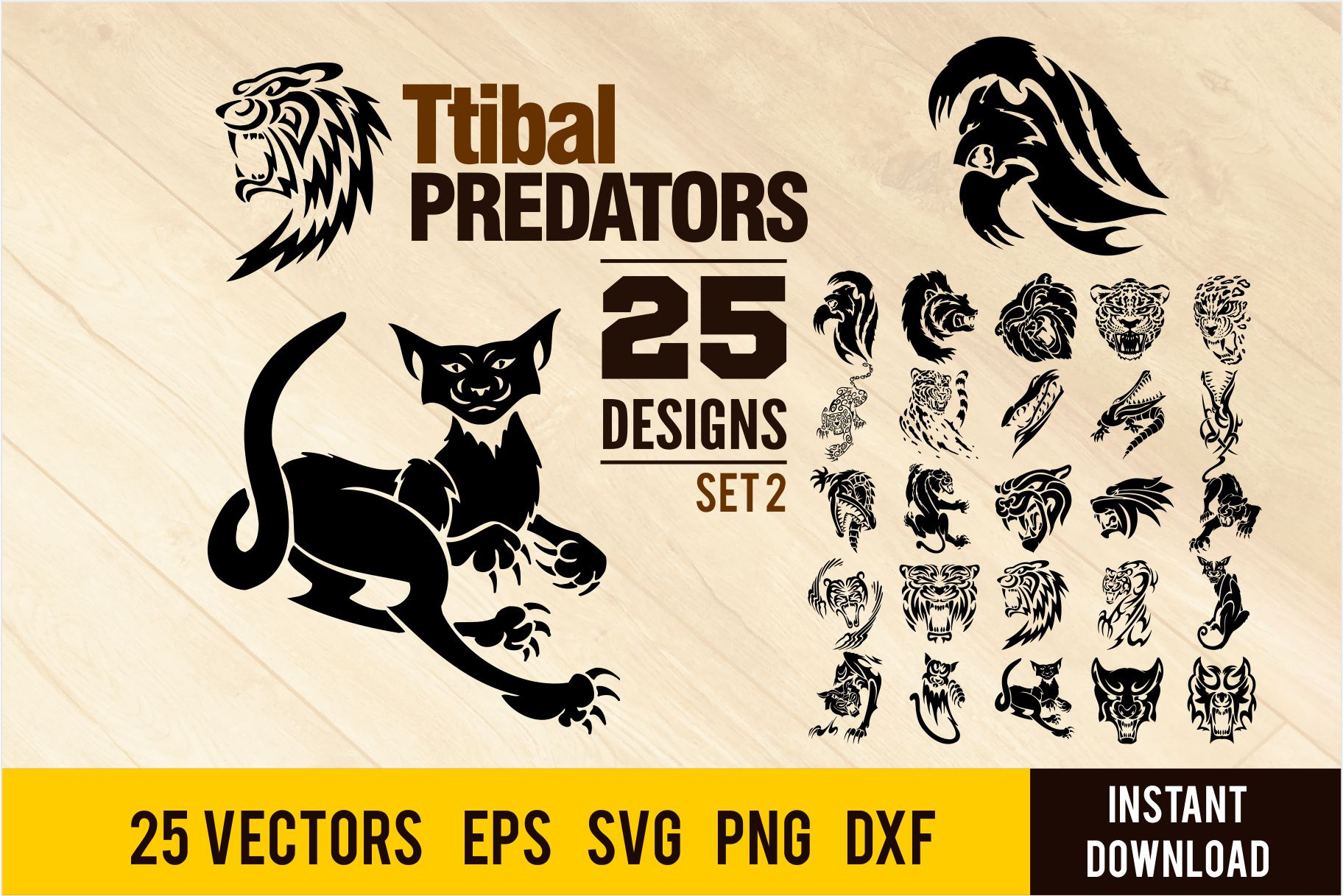 BUNDLE 25 Tribal Animals Set 2, an Animal Illustration by Digital ...