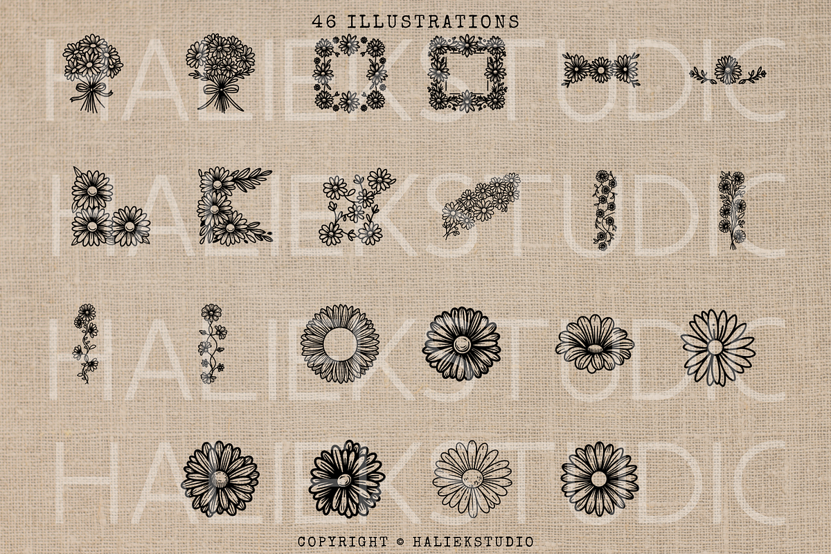 Daisy Procreate Stamp Brush Set, a Brush Add-On by HalieKStudio