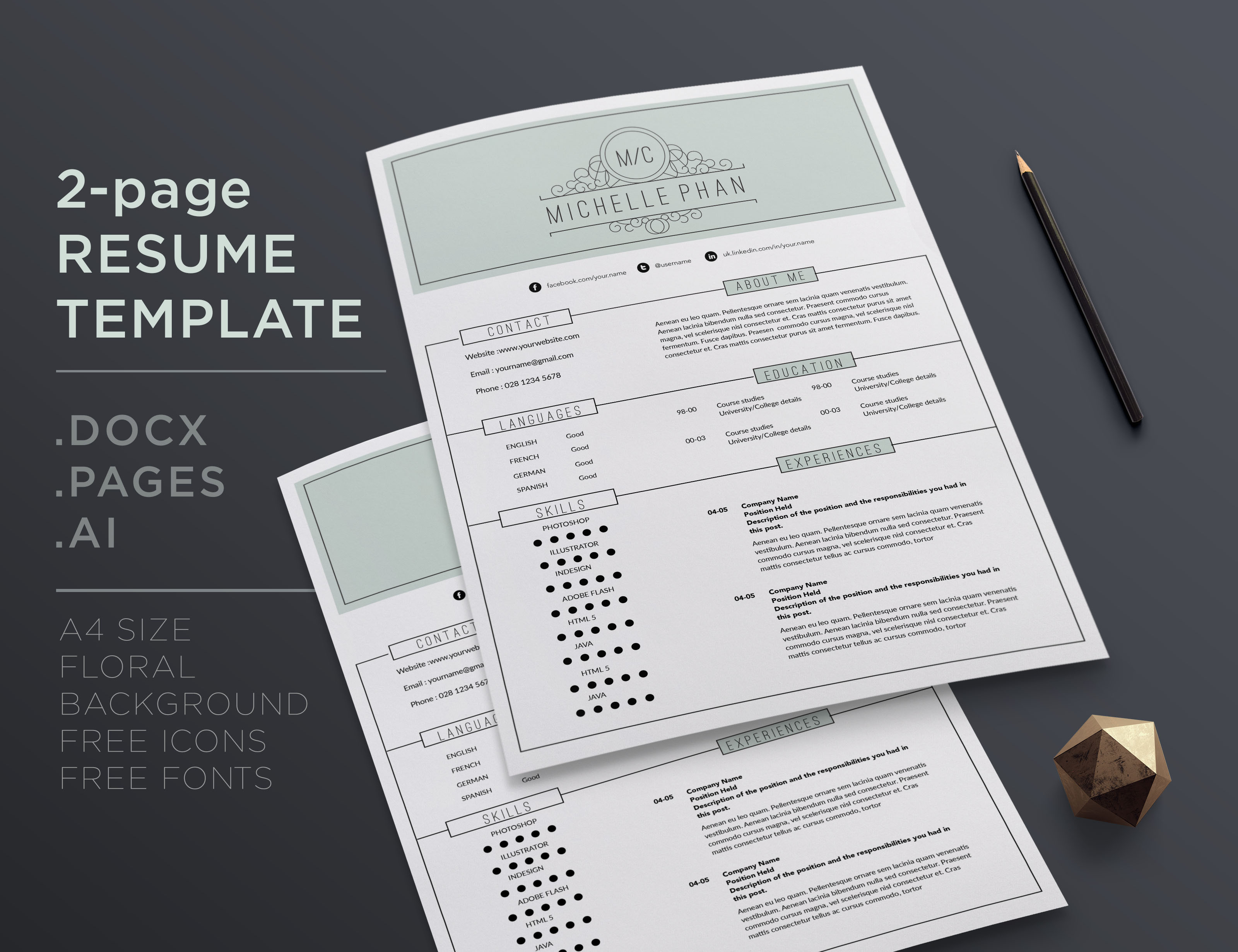 2 page CV template, a Resume Template by Chic templates