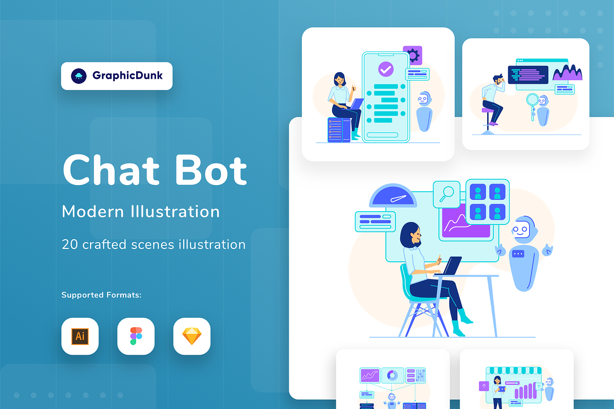 Chatbot AI Illustration Pack, a Templates & Theme by Graphicdunk
