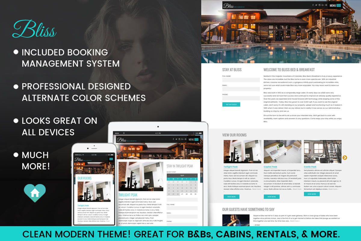 BnB, Cabin, Rental Wordpress Theme, a WordPress Template by Amped Themes