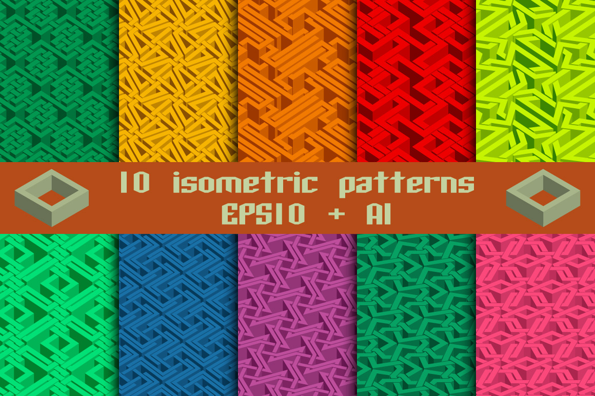 10 isometric patterns, a Pattern Graphic by Guten Tag Vector