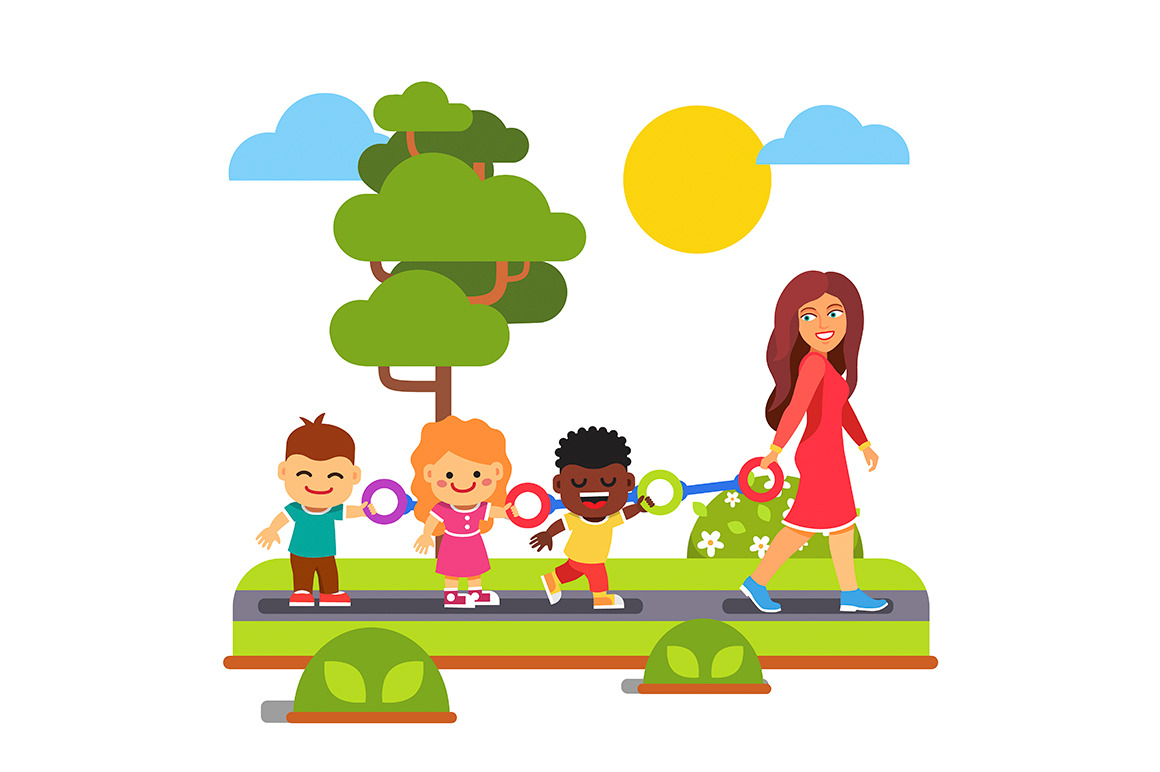 Teacher walking with kids, a Person Illustration by Iconicbestiary