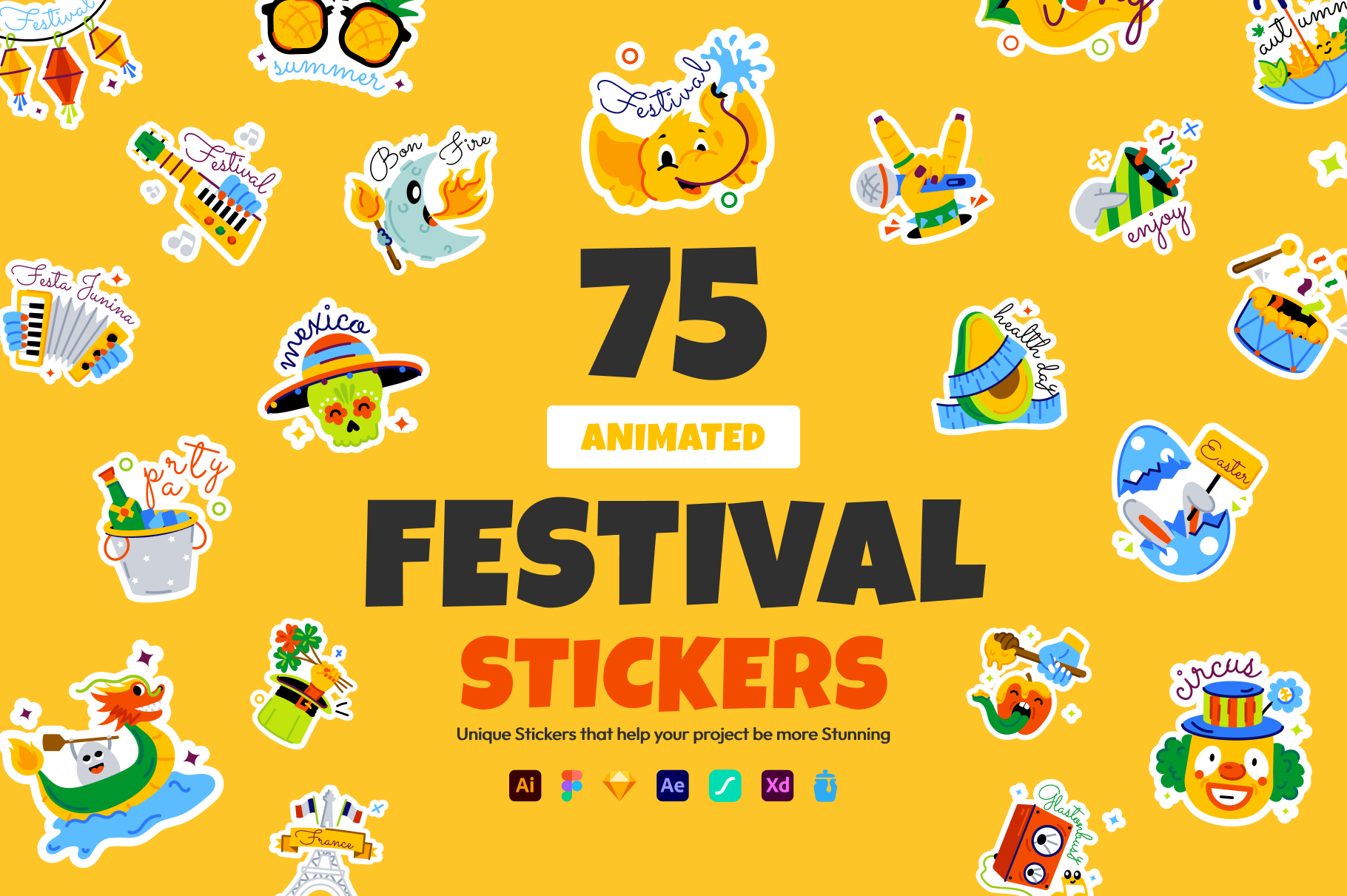 Animated Festival Stickers | Creative Market