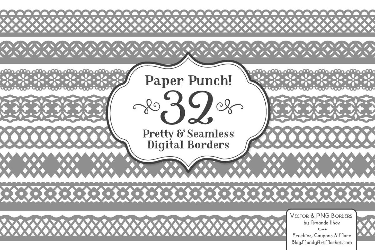 Grey Lace Vector Borders Clipart, an Illustration by Amanda Ilkov