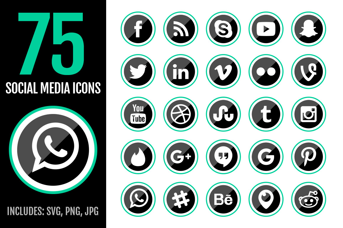 75 Green Social Media Icons, an Outline Icon by Designs By Alfredo