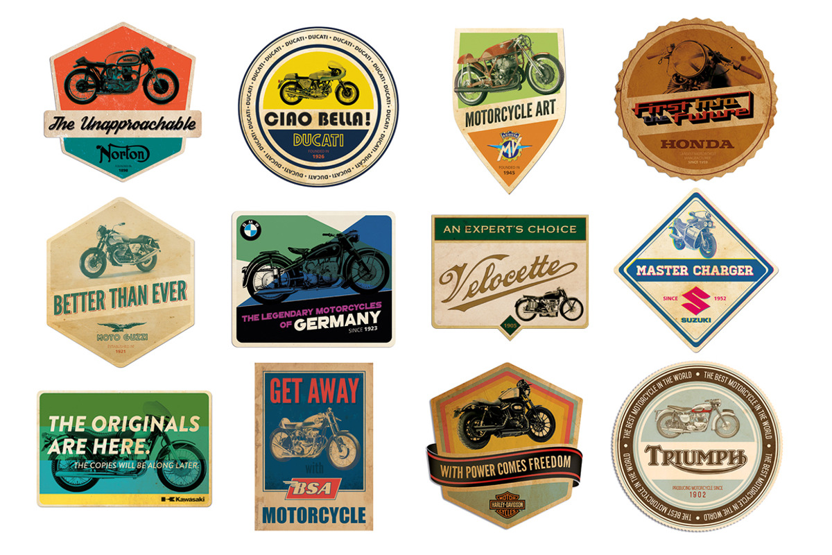 retro motorcycle badges, a Graphic by Liviu
