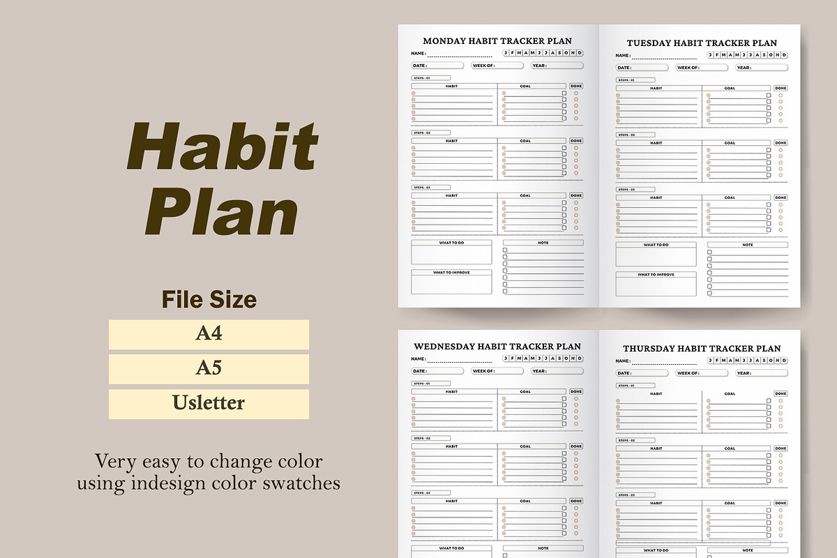 Daily Habit Tracker,Editable / Canva, a Stationery Template by ...