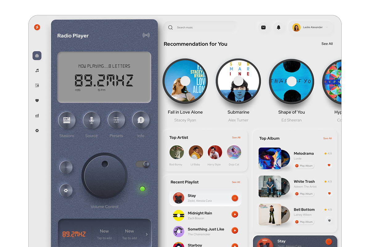 Music web app dashboard UI KIT