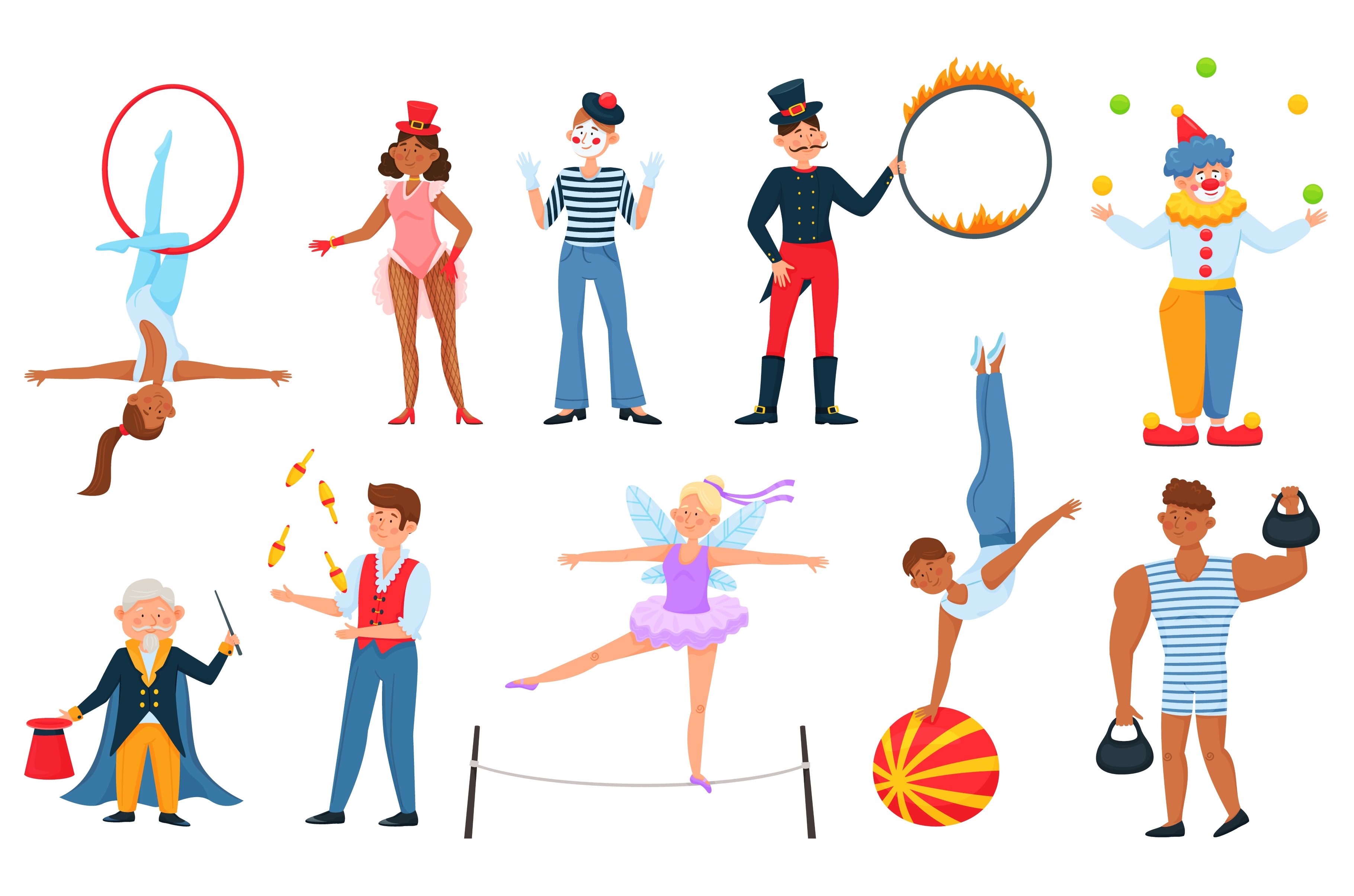 Circus performers, magician, clown, an Animal Illustration by Frogella