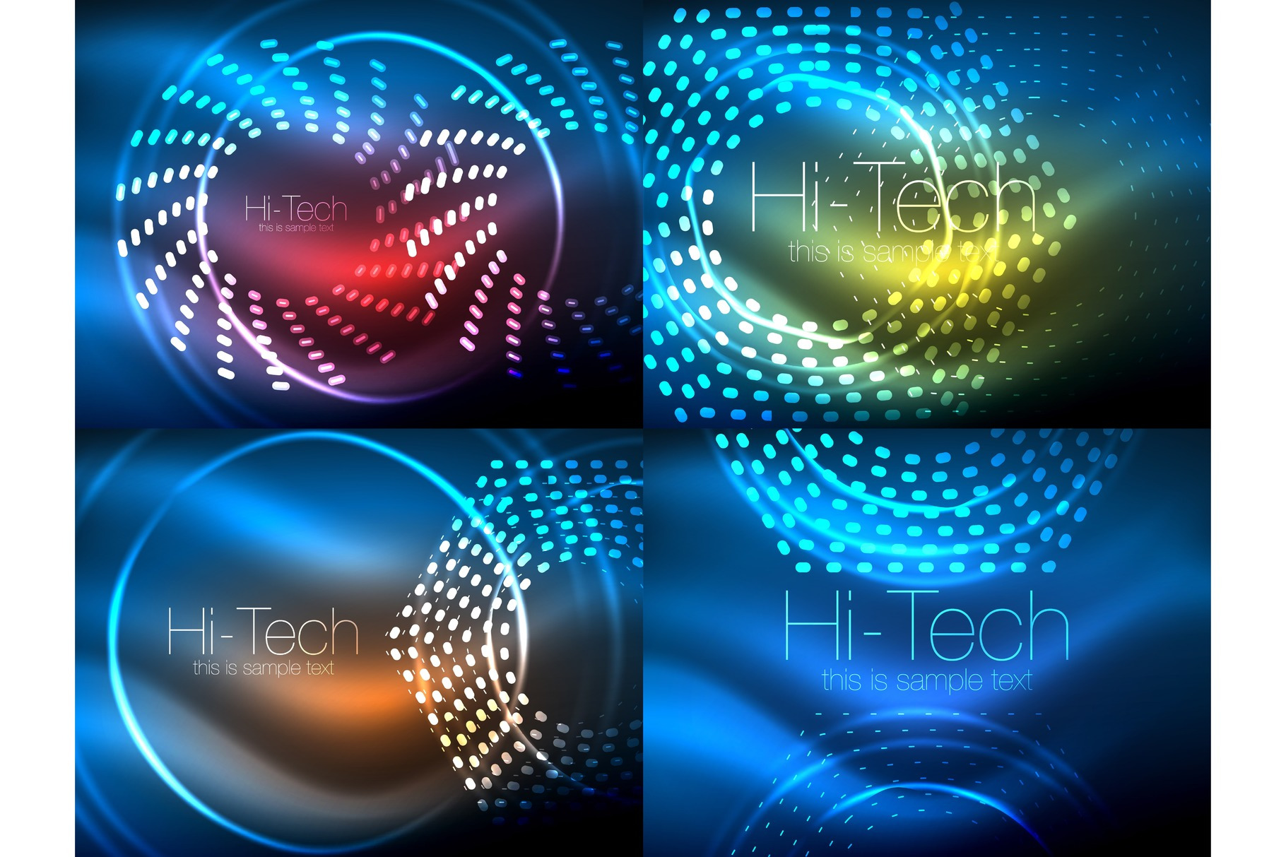 Set of glowing neon techno shapes, abstract background collection ...