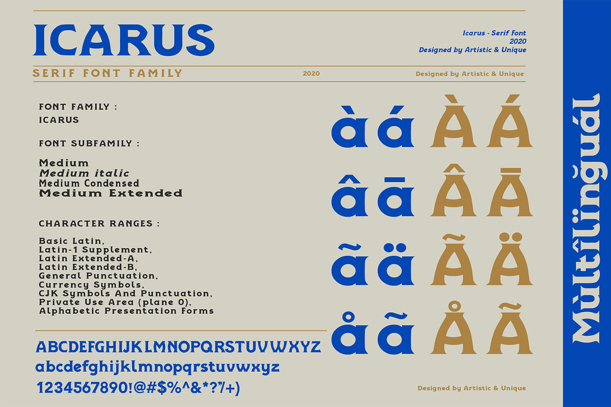 ICARUS - Serif font family, a Serif Font by Artistic & Unique