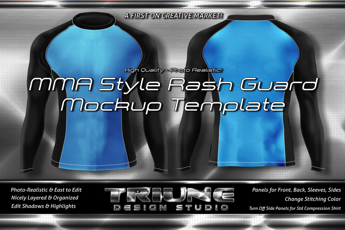MMA Style Rash Guard Mockup Kit, a Shirt Mockup by Triune Design Studio