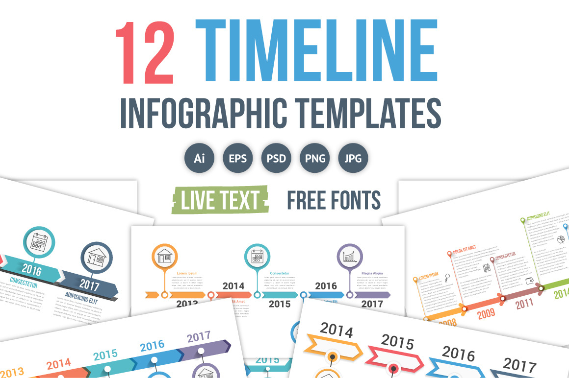 12 Timeline Infographics Templates, a Templates & Theme by PixMarket