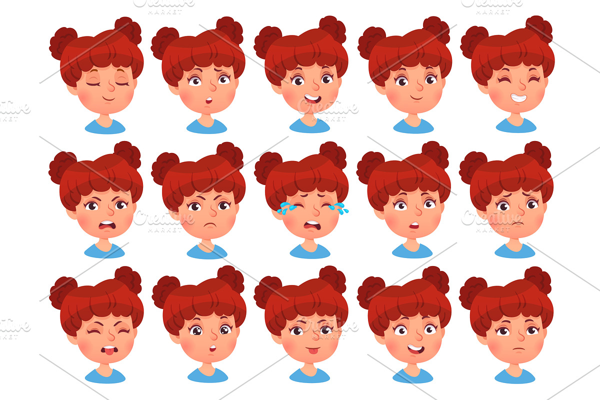Cartoon girl face emotions and, an Education Illustration by Ksania ...