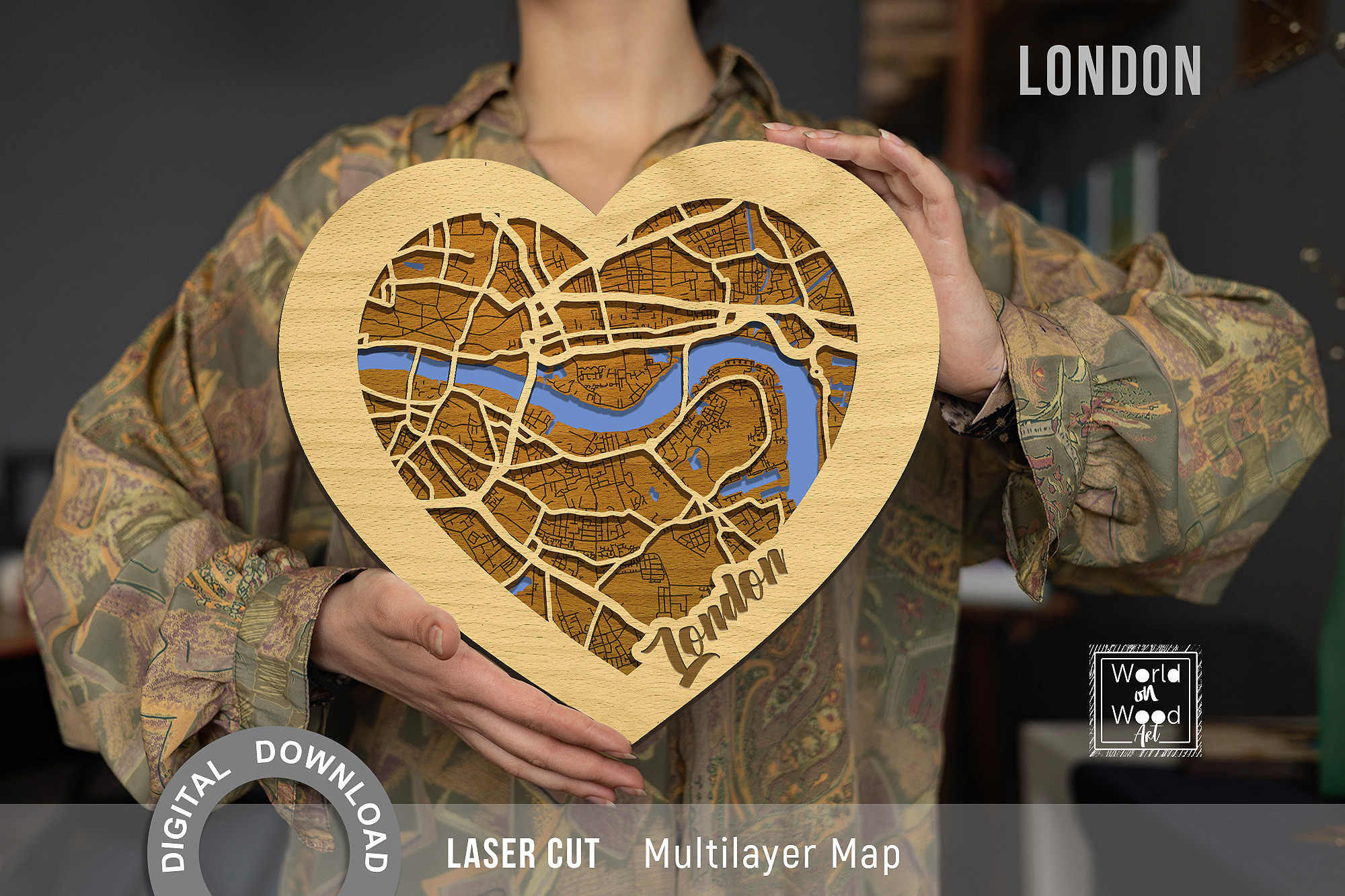 Heart Map London SVG Laser Map, an Object Graphic by DimShop