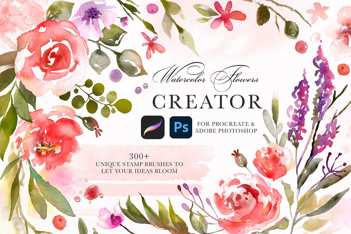 Watercolor Flowers Creator Procreate, a Brush Add-On by Red Ink