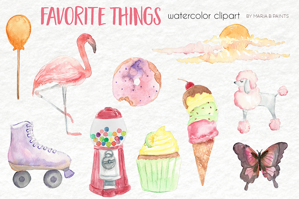 Watercolor Clip Art -Favorite Things, an Illustration by Maria B. Paints