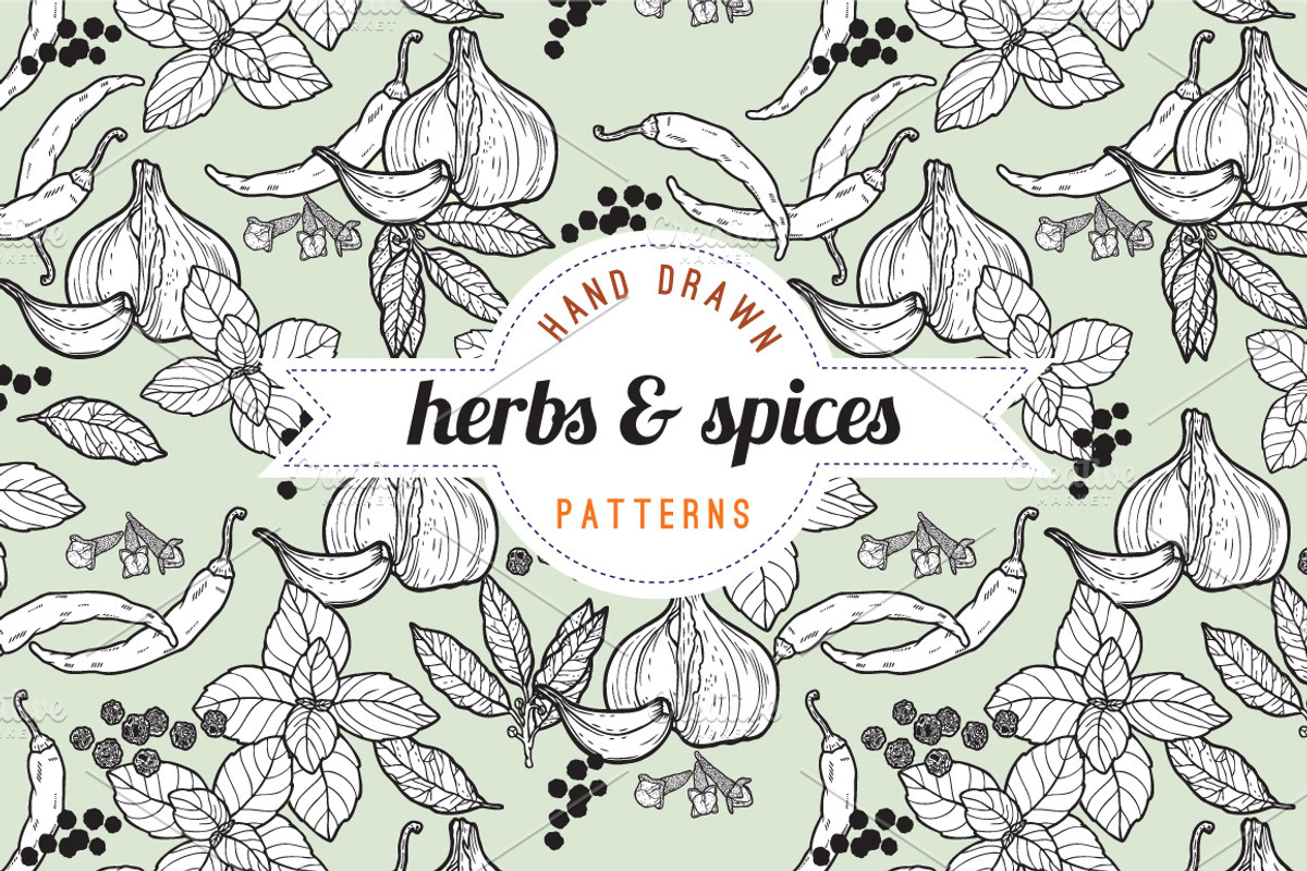 seamless spices & herbs patterns, a Pattern Graphic by smallDrawing