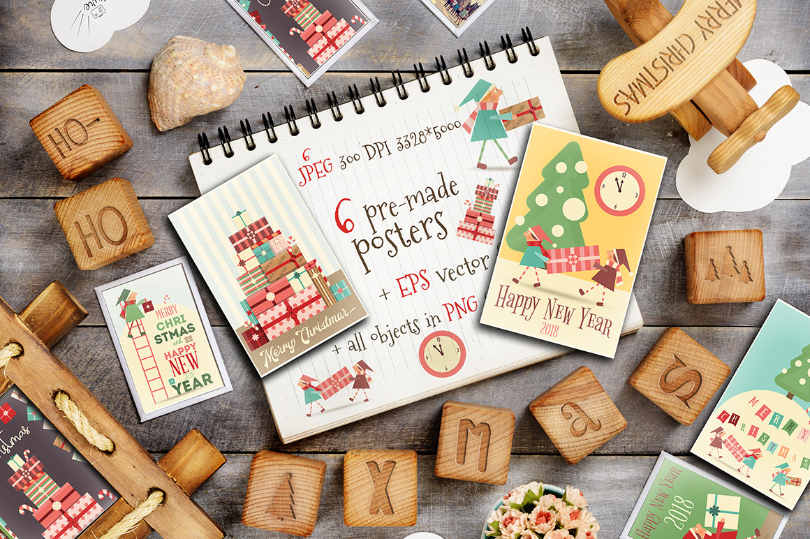 Merry Christmas Posters Set, a Decorative Illustration by ELFIVETROV DESIGN