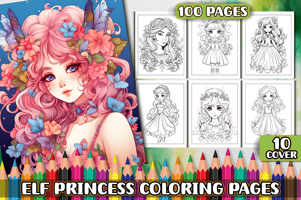 Elf Princess Coloring Pages for Adul, an Object Graphic by protabsorkar11