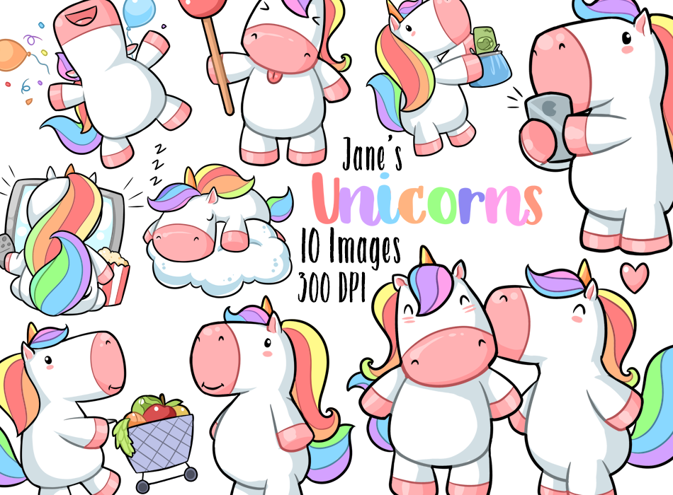 Kawaii Unicorn Clipart, an Illustration by DigitalArtsi