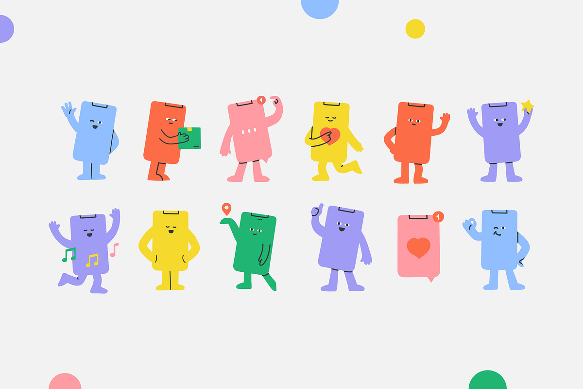 Mobile phone character. Icons set, an Outline Icon by My.Ordinarty