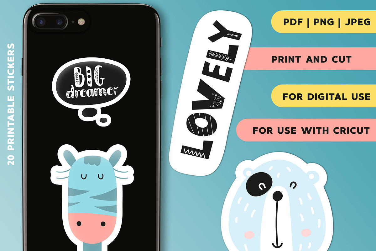 Digital Stickers Bundle Cute Animals, an Animal Illustration by Nursery Art