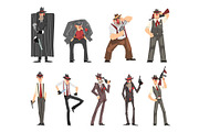 Gangster set, criminal characters, a Person Illustration by TopVectors