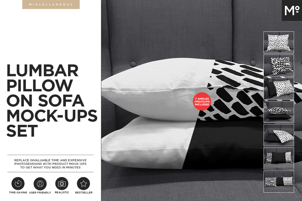 Lumbar Pillow on Sofa Mock-ups Set, a Household Mockup by Mocca Mockups ...