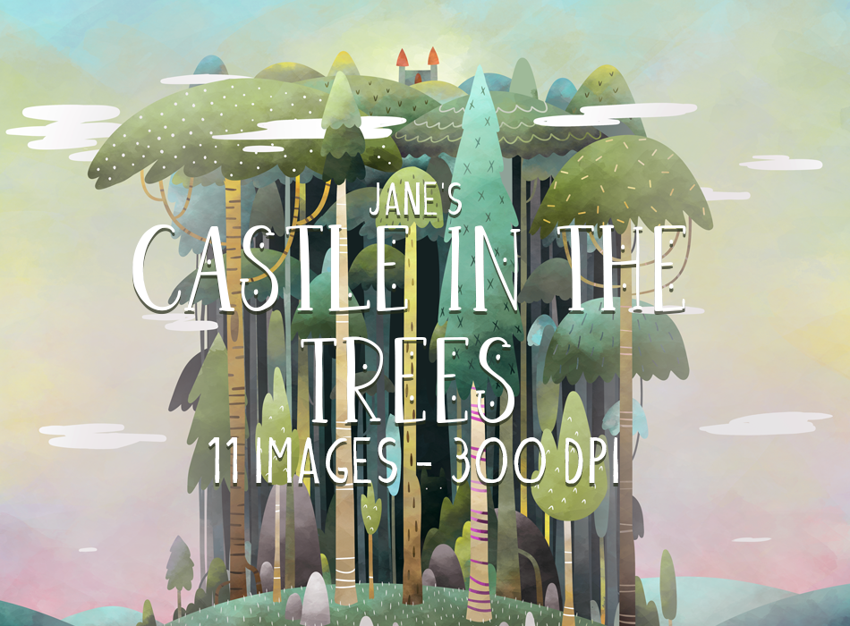 Watercolor Castle in the Trees Set, an Illustration by DigitalArtsi