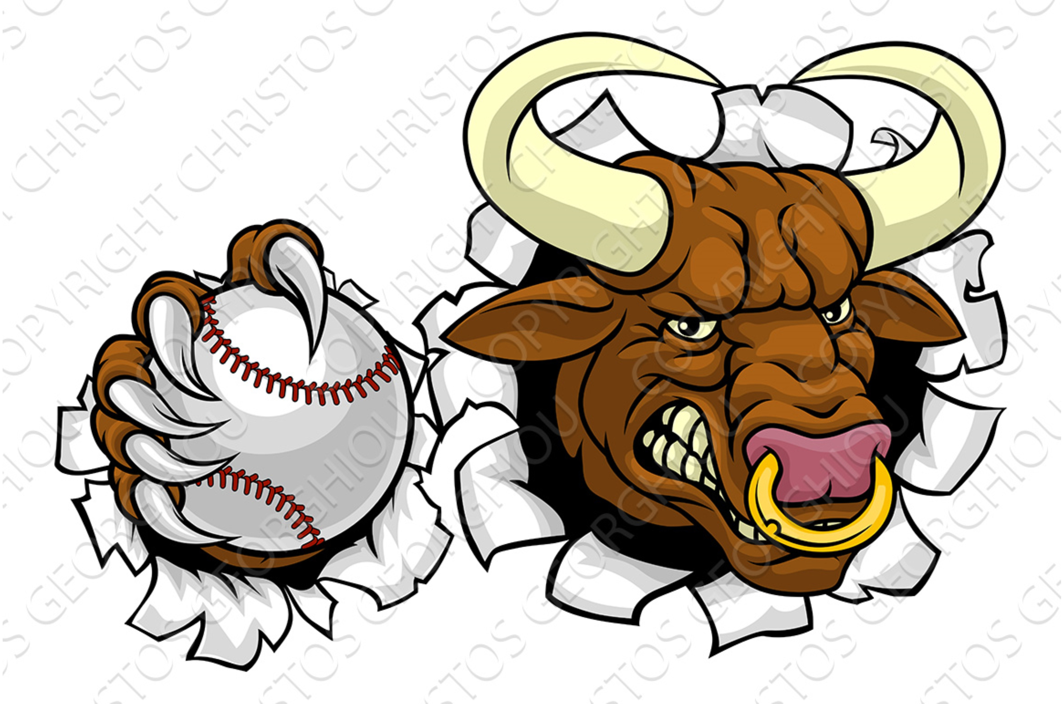 Bull Minotaur Longhorn Cow Baseball, an Illustration by Christos Georghiou