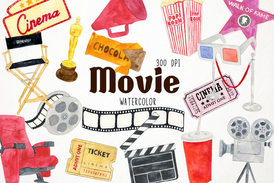 Watercolor Movie Clipart, an Illustration by Paulaparaula
